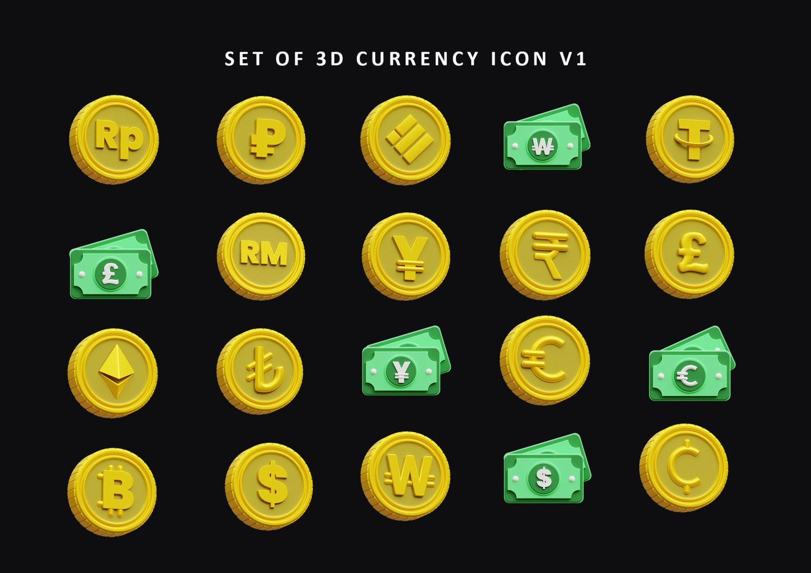 Set of 3D Currency Icon V1